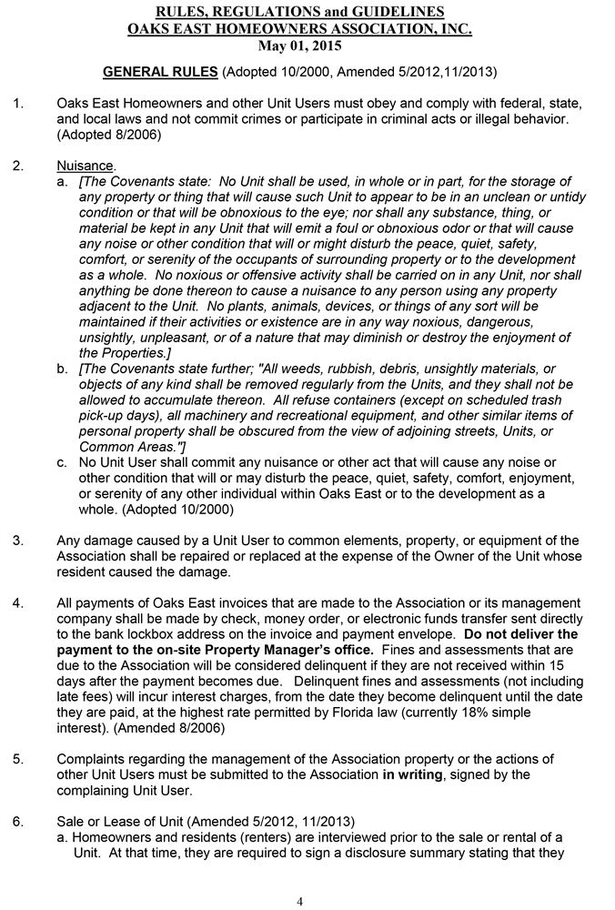 Oaks East Hoa Rules And Regulations